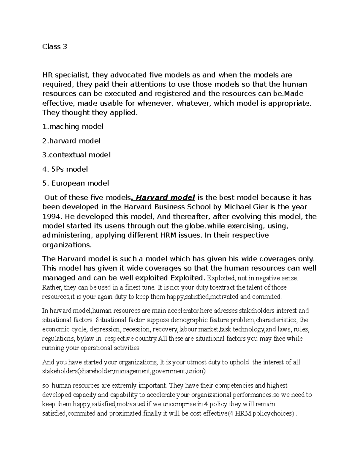 HRM Class 3: Key Models and the Harvard Approach Explained - Studocu