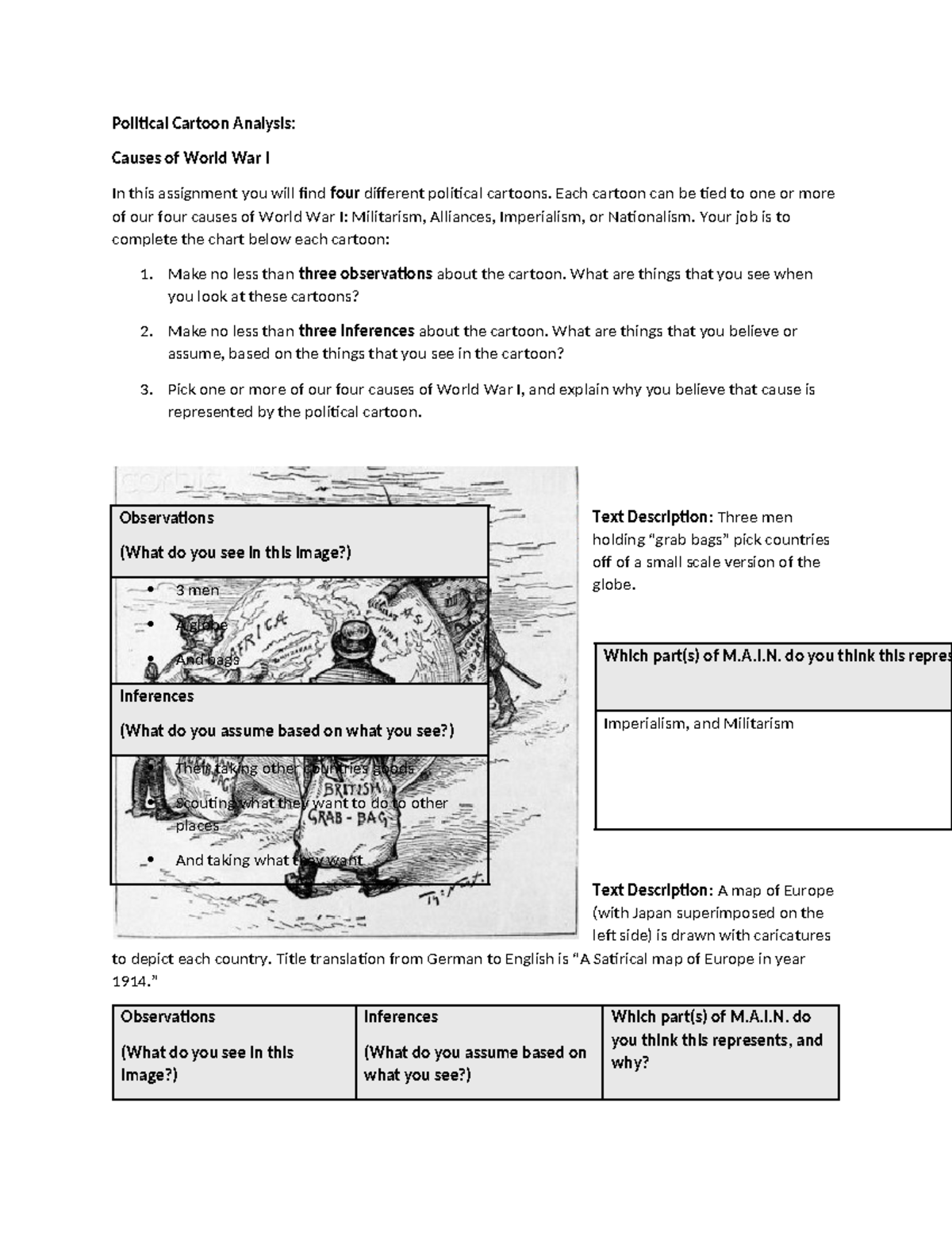 WWI Political Cartoon Analysis: Causes of War and M.A.I. Factors - Studocu