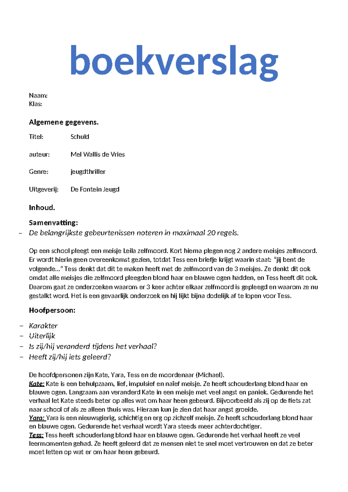 Boekverslag Moordspel: Samenvatting en Vragen (NED123) - Studeersnel