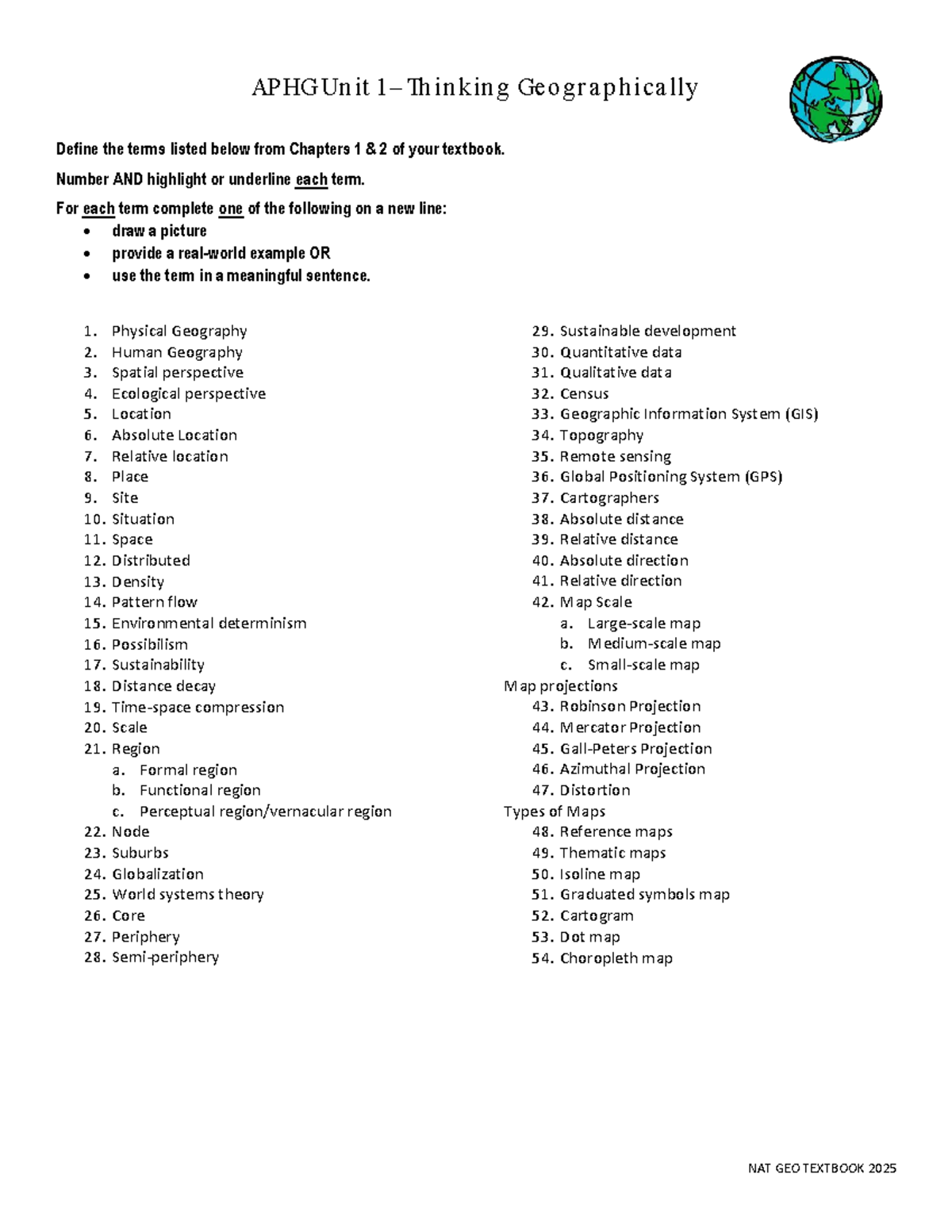 APHG Unit 1: Thinking Geographically - Key Terms & Definitions - Studocu