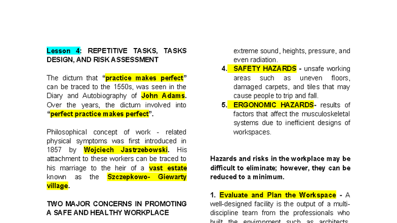 Reviewer - review - Lesson 4 : REPETITIVE TASKS, TASKS DESIGN, AND RISK ...