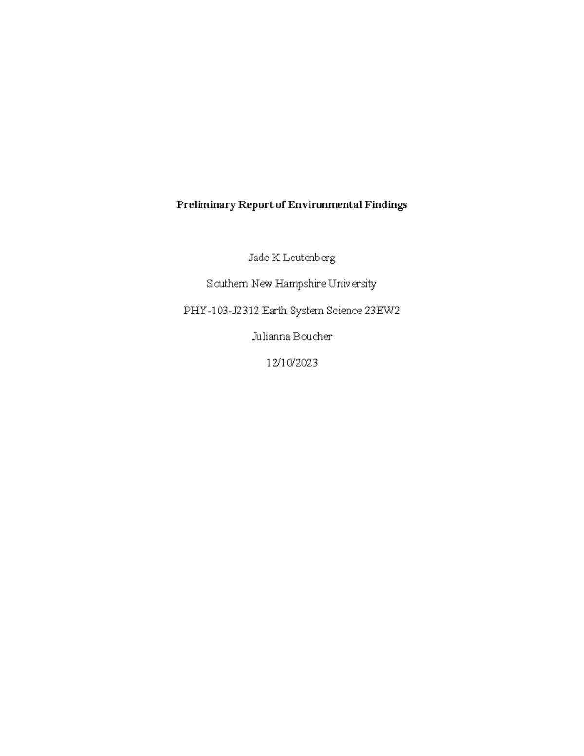 PHY-103-J2312 Final Environmental Findings Preliminary Report - Studocu