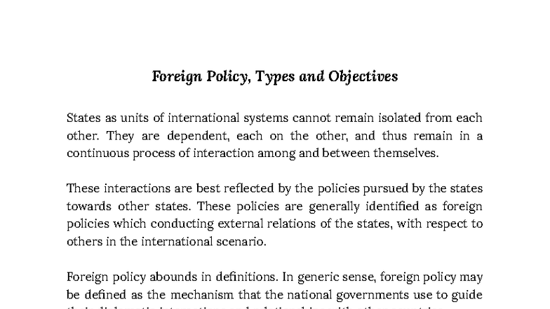 Foreign Policy 101: Types, Objectives, and Strategies Explained - Studocu