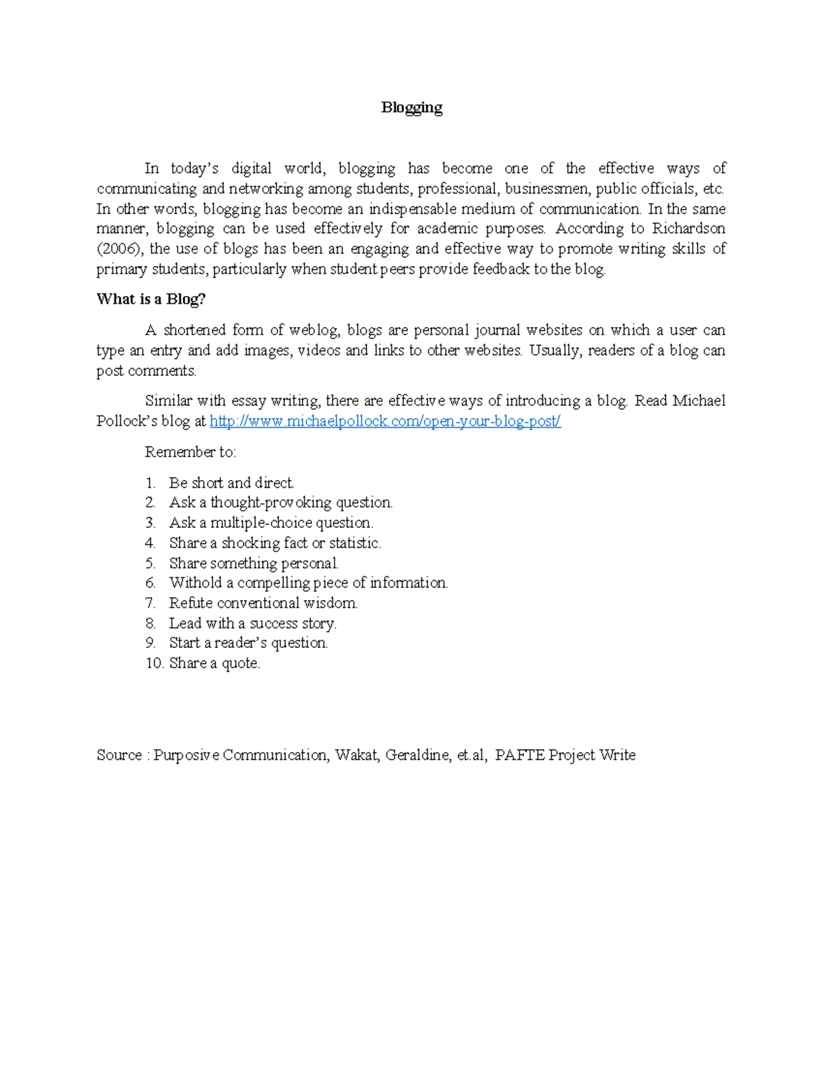 Blogging in the Digital Age: A Guide for Students - LEARNING - Studocu