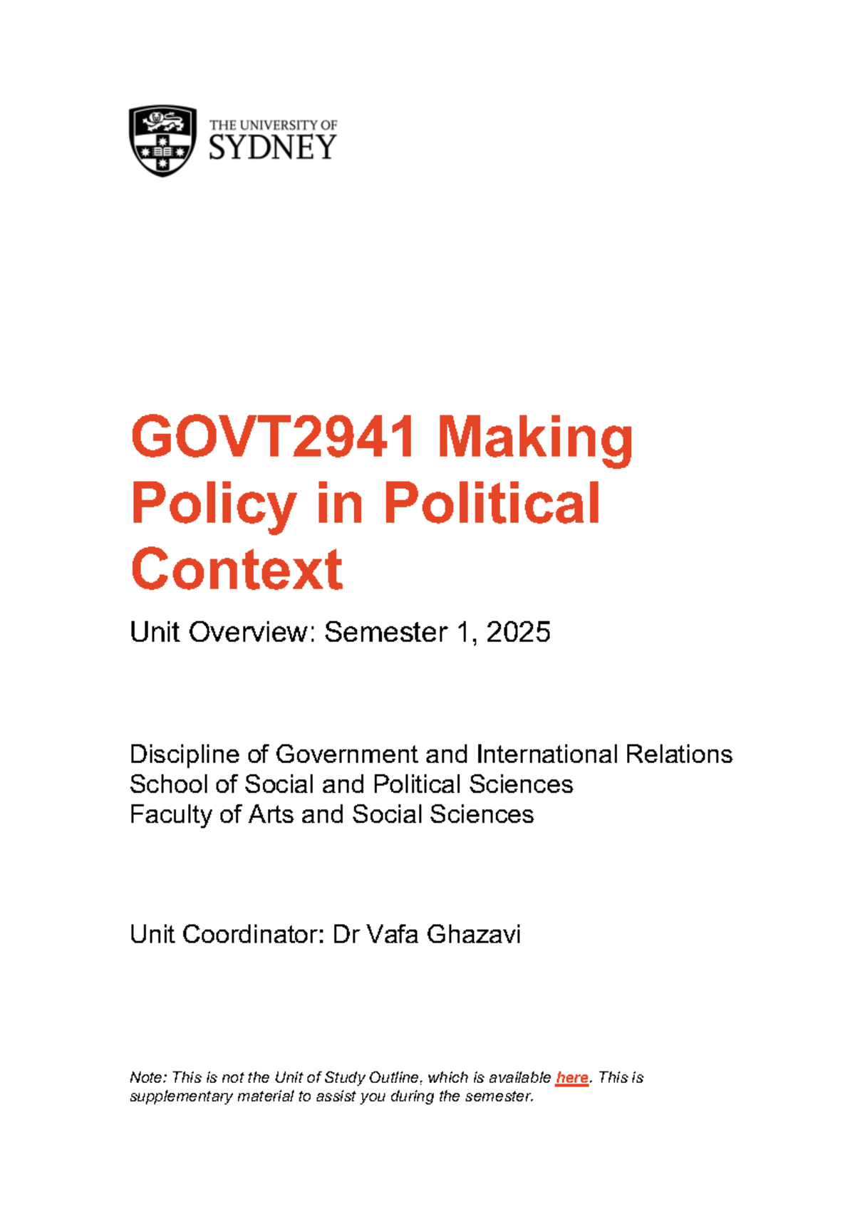 GOVT2941 Making Policy in Political Context: Unit Overview S1 2025 ...