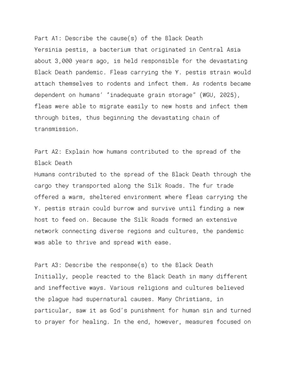 D266 Task 2: Causes and Responses to the Black Death & 1918 Flu - Studocu