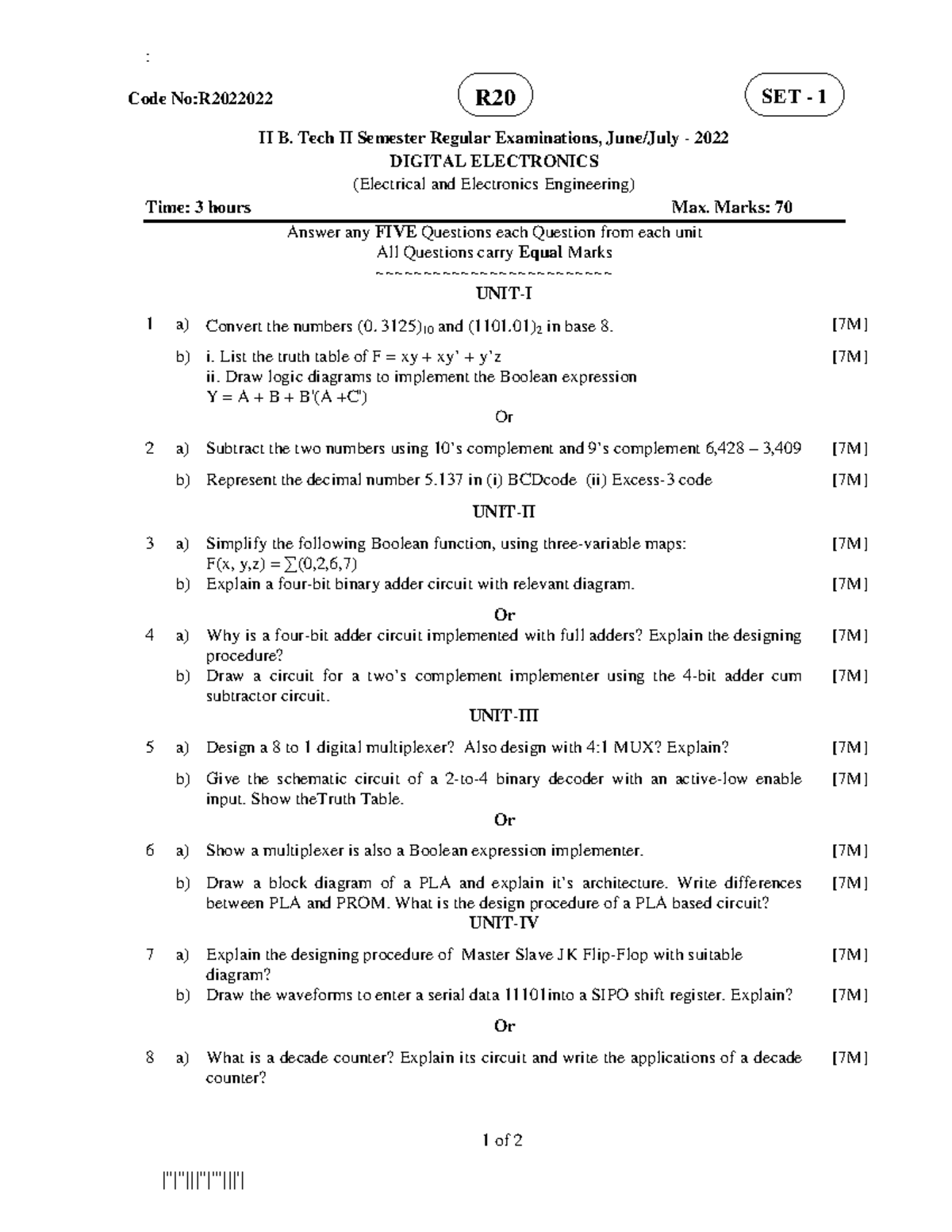 Digital Electronics II B. Tech II Sem Regular Exam R20 - June/July 2022 - Studocu