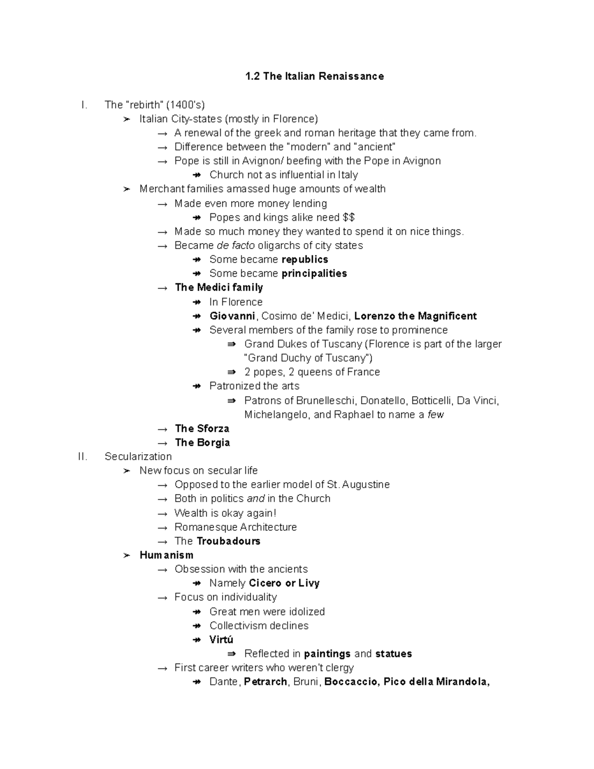 Italian Renaissance (1.2) Notes: Humanism and City-States Dynamics ...