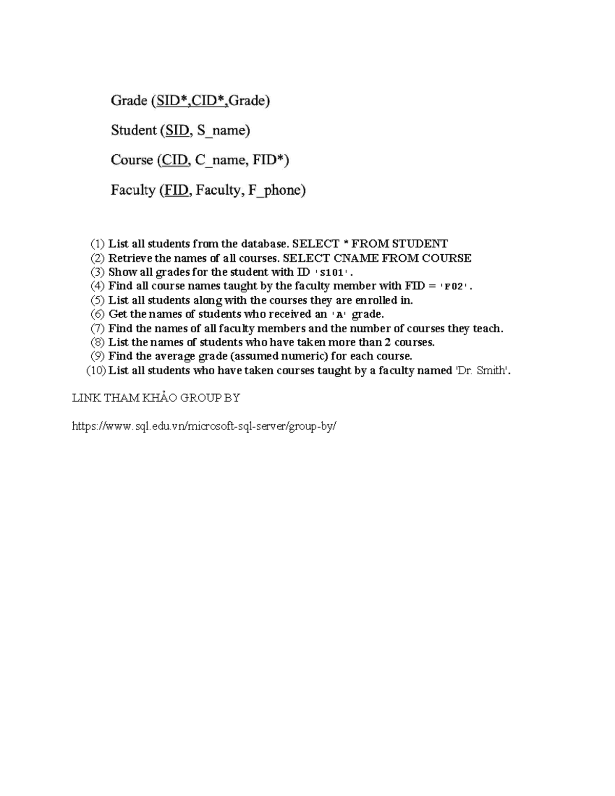 LAB3 - SQL Queries for DBI202 Course Data Analysis - Studocu