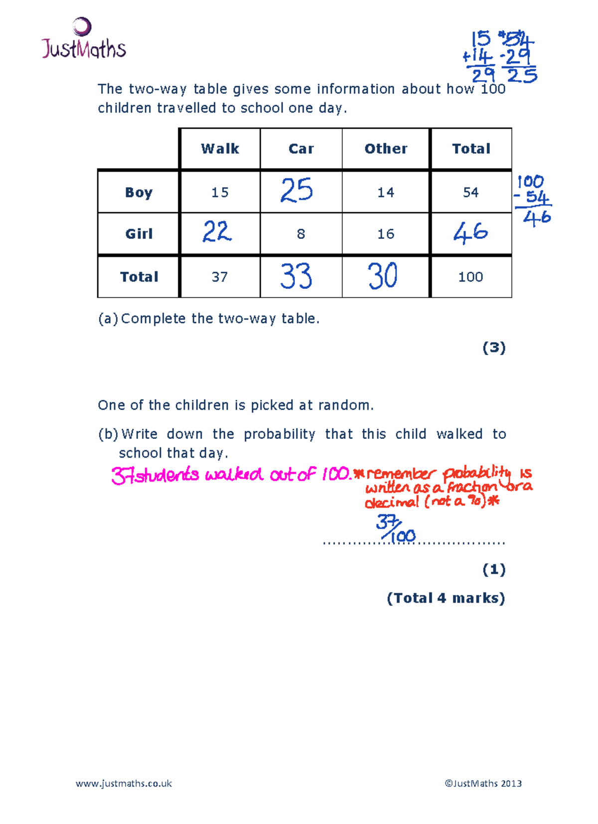 01 - Two Way Tables - Solutions for Probability & Preferences - Studocu