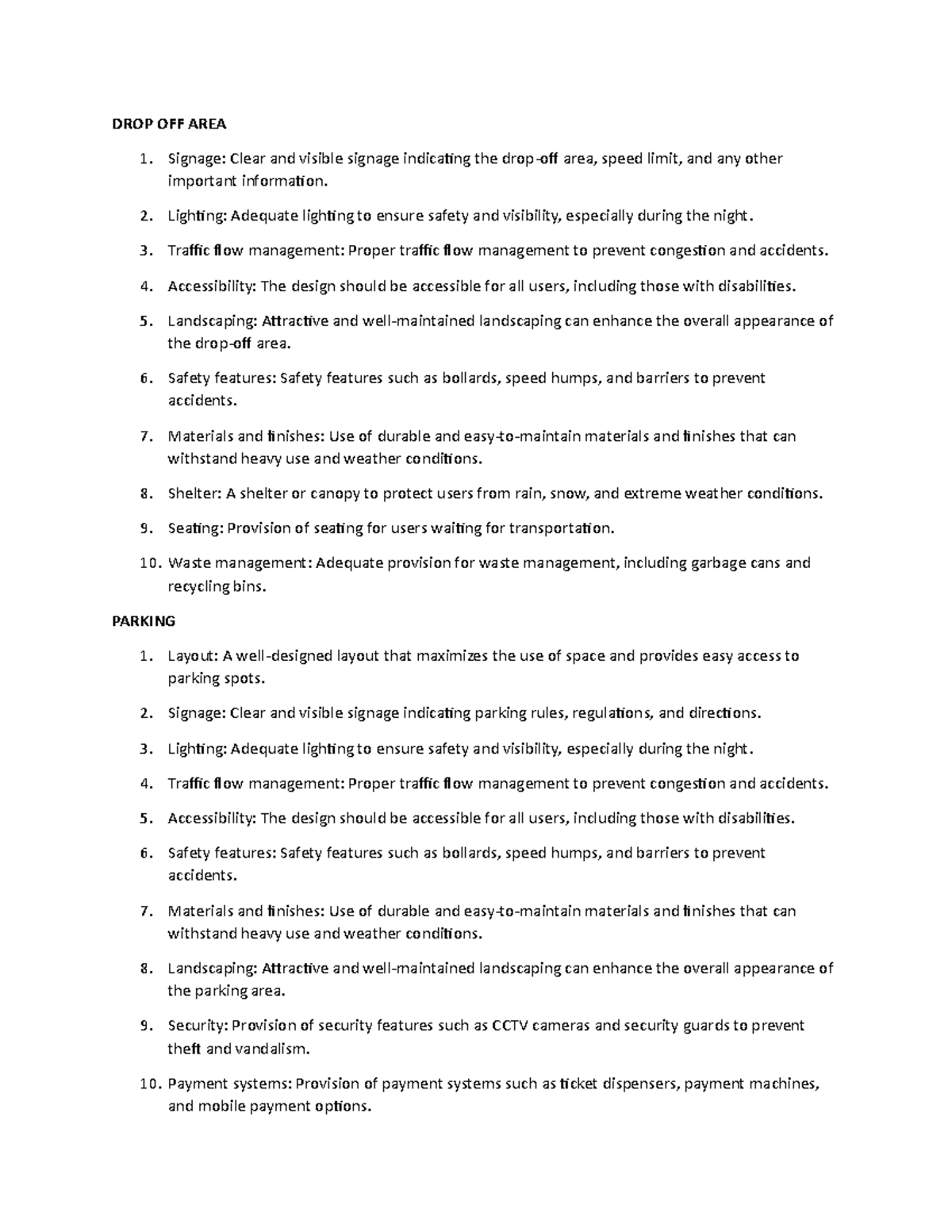 Space Requirements for Drop-off, Parking & Office Layouts for Course ...