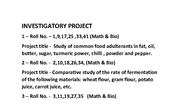 Math Bio Investigatory Projects: Food Adulterants & Fermentation ...