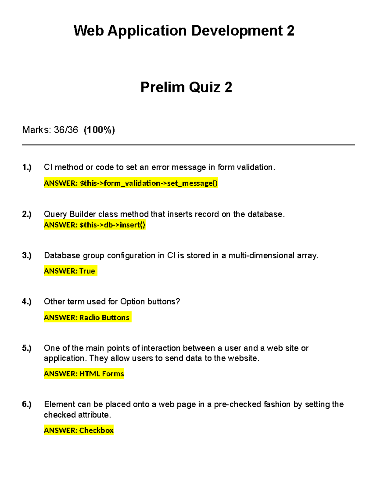 Web App Dev 2 Prelim Quiz 2 - Key Questions & Answers - Studocu