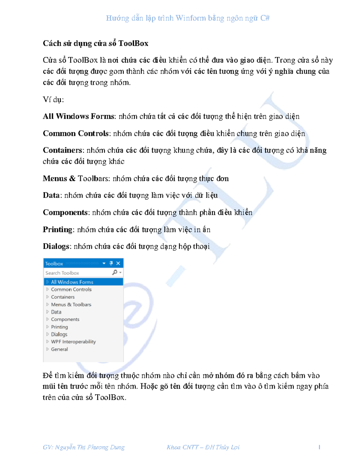 Hướng dẫn lập trình Winform: Sử dụng ToolBox và Properties - Studocu