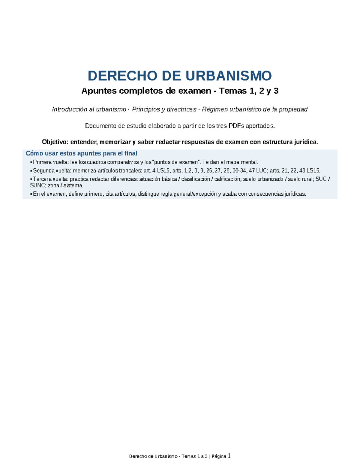 DERECHO DE URBANISMO: Apuntes Completos para el Examen Final (Temas 1-3 ...