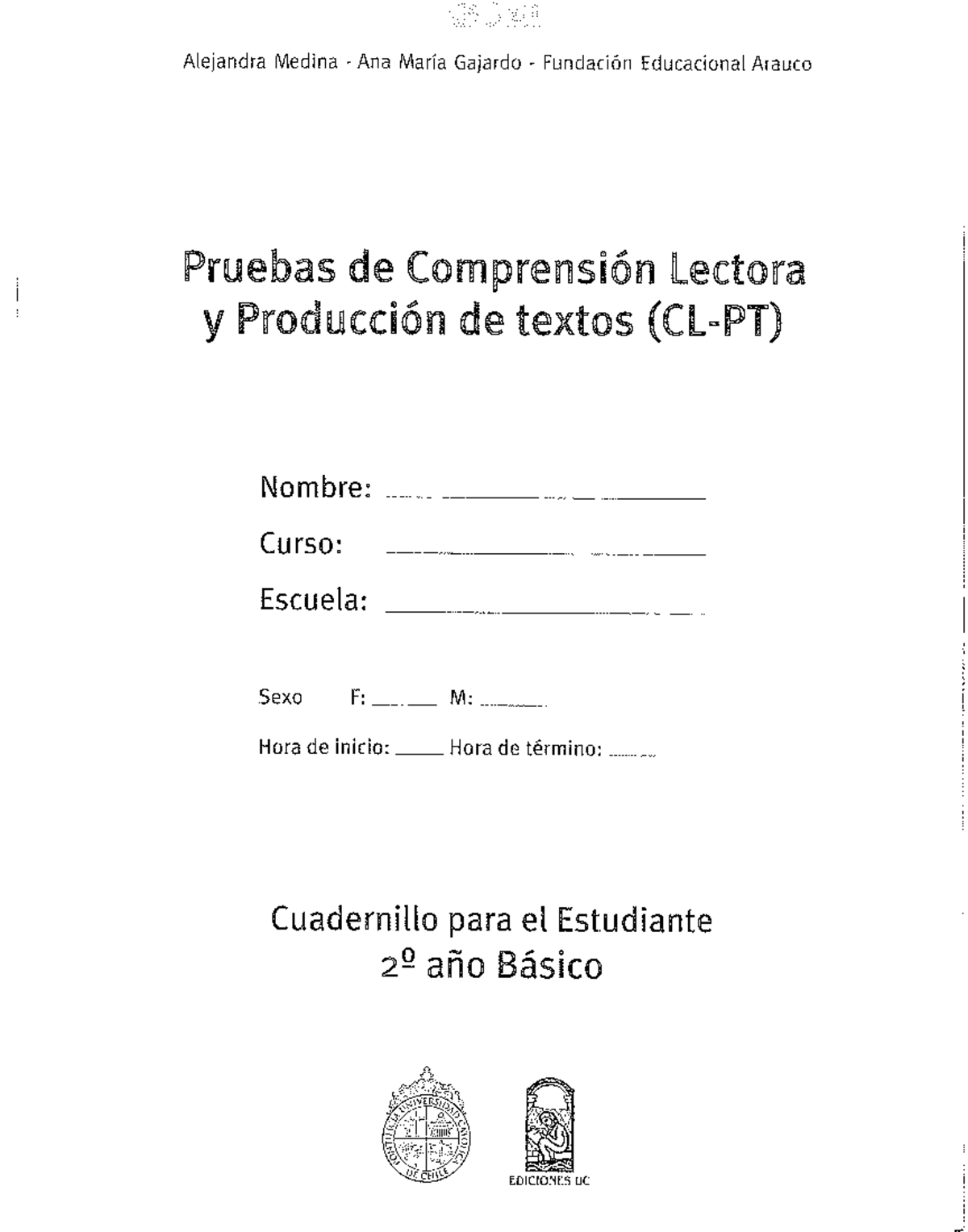 2º Básico - Pruebas de Comprensión Lectora y Producción de Textos - Studocu