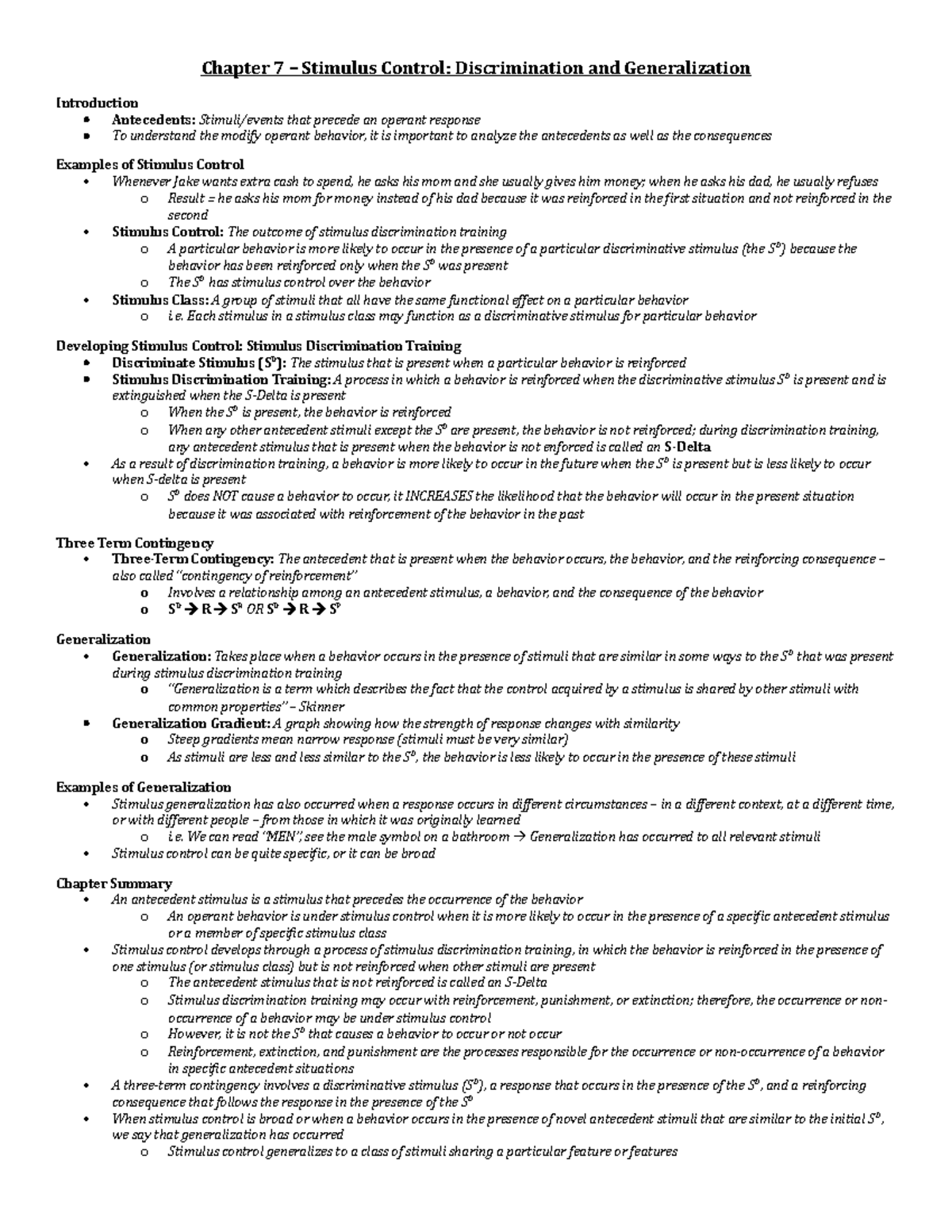 Psych 282 - Chapter 7 - Stimulus Control, Discrimination and ...