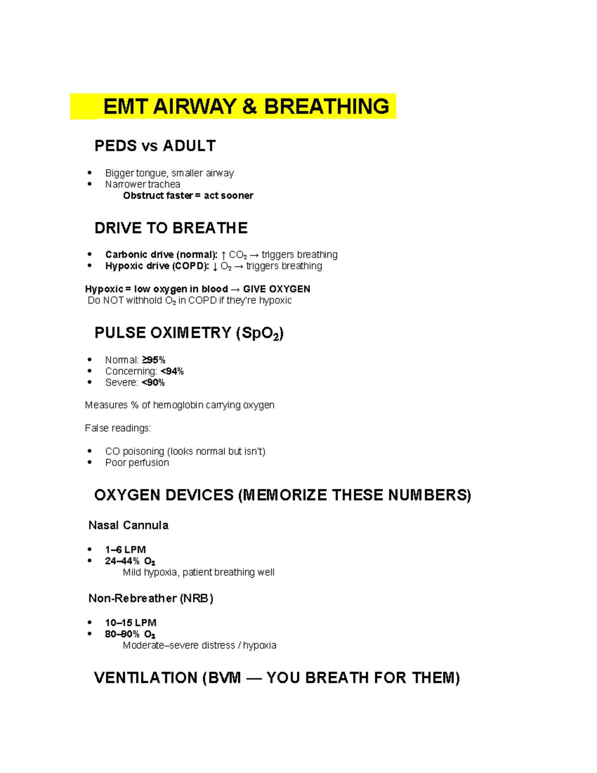 EMT Airway Study Guide: Peds vs Adult Techniques and Devices - Studocu