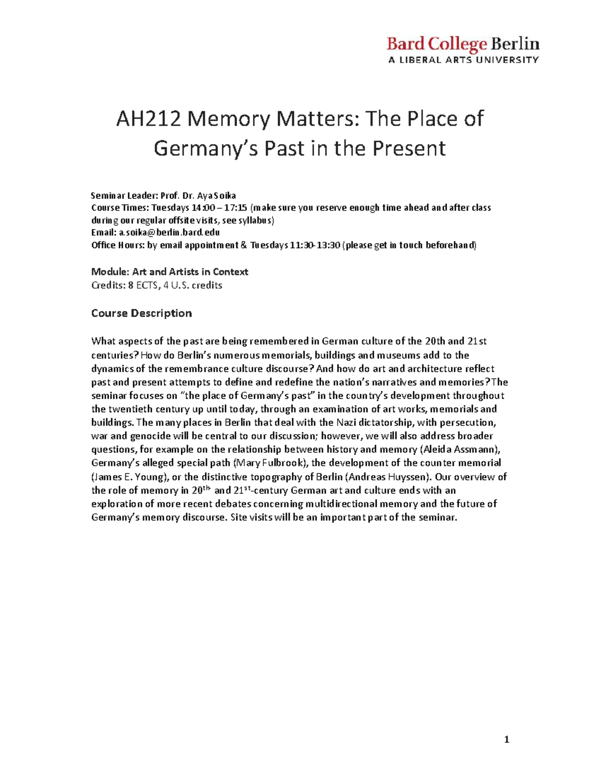 AH212 Memory Matters: The Place of Germany’s Past in the Present ...