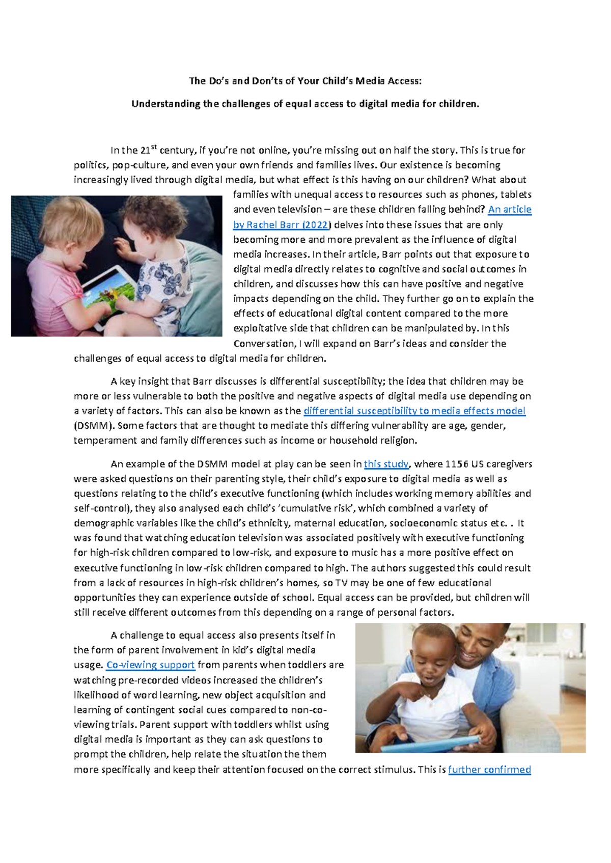 The Conversation Article PSYC361 - The Do’s and Don’ts of Your Child’s ...