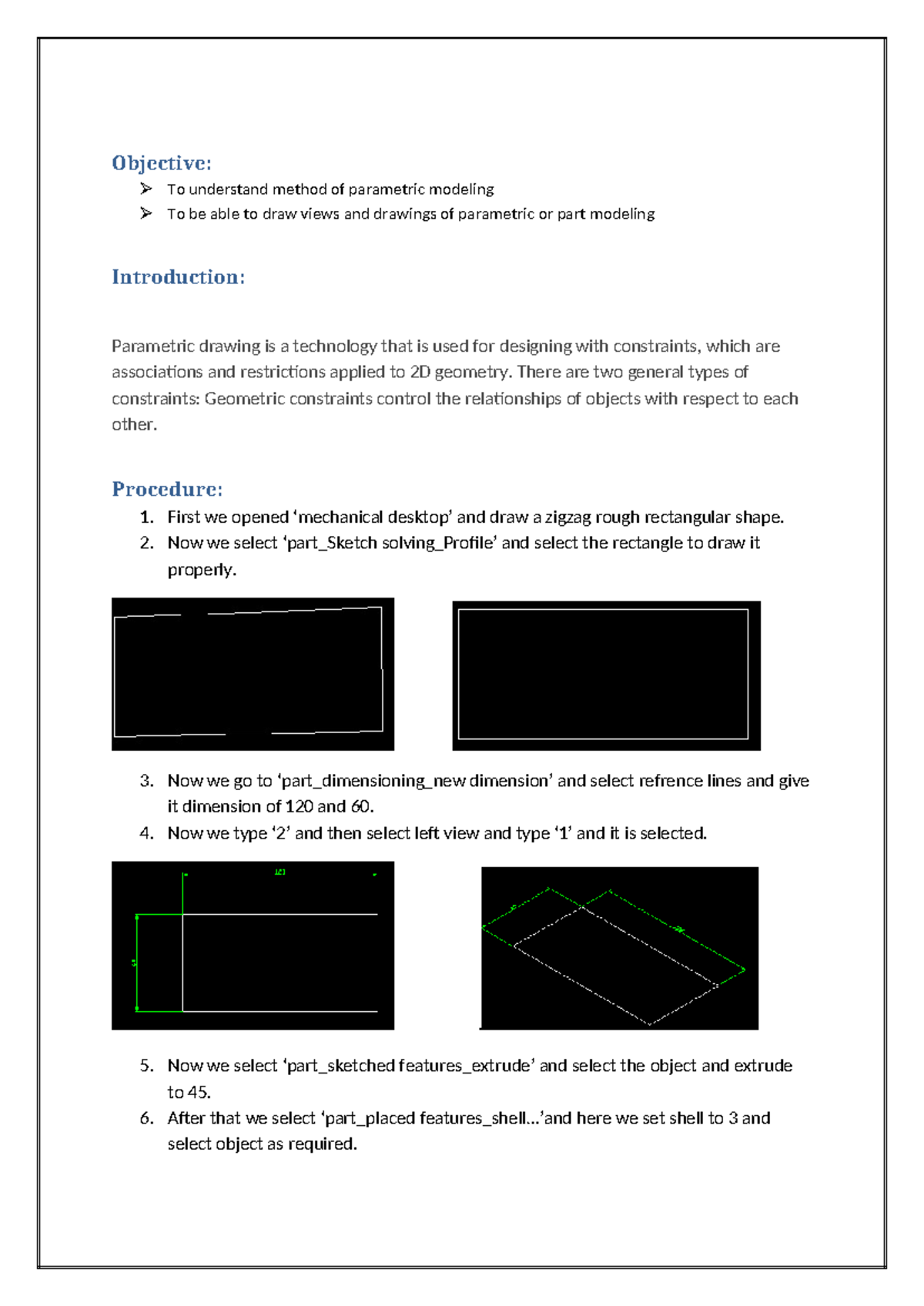 Auto CAD LAB Report 11: Parametric Modeling Techniques - Studocu