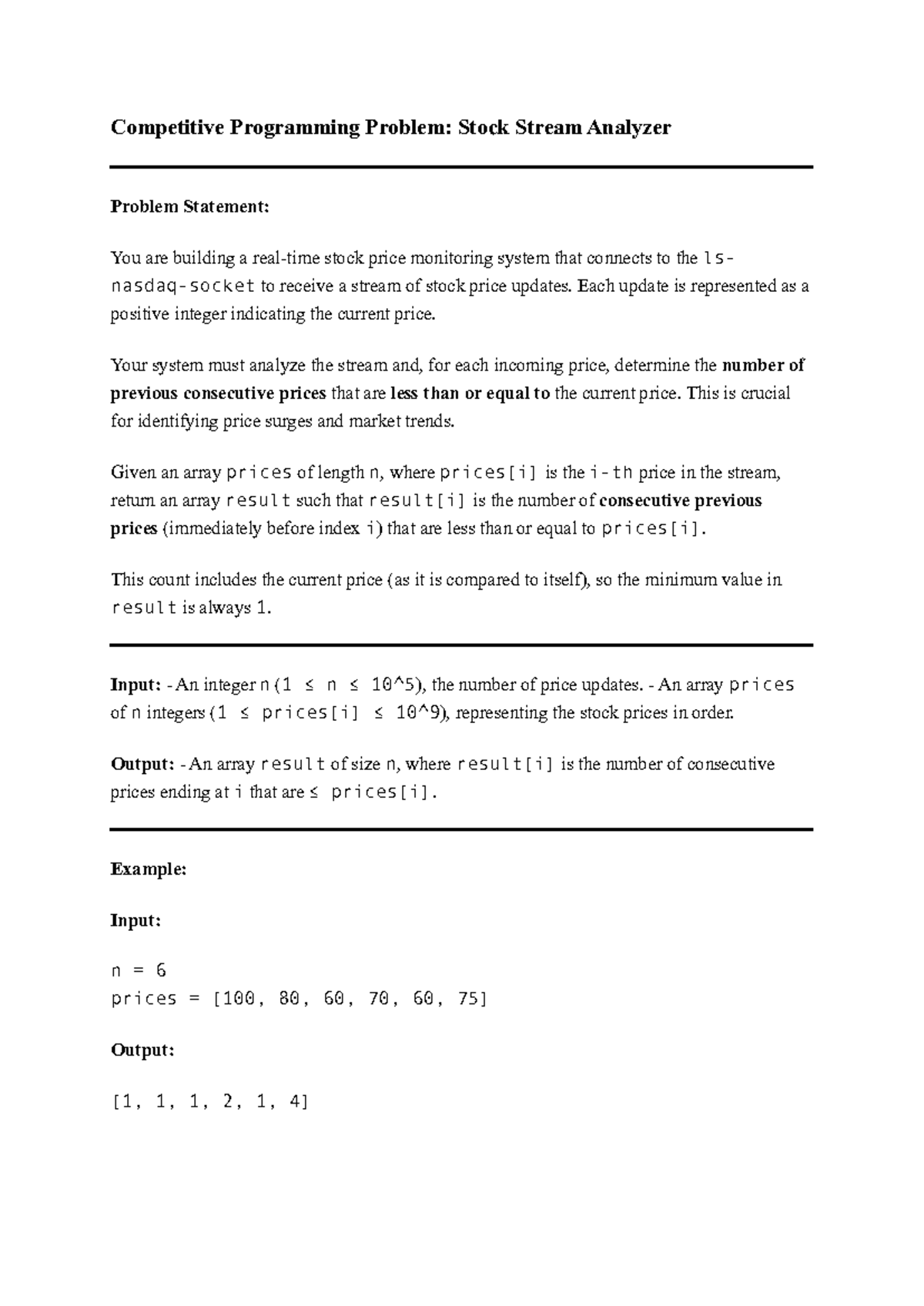 Competitive Programming: Stock Stream Analyzer (CP-101) - Studocu
