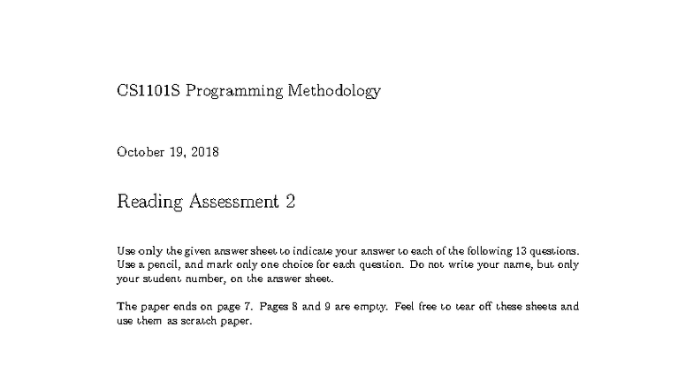 CS1101S Programming Methodology Reading Assessment 2 - Studocu