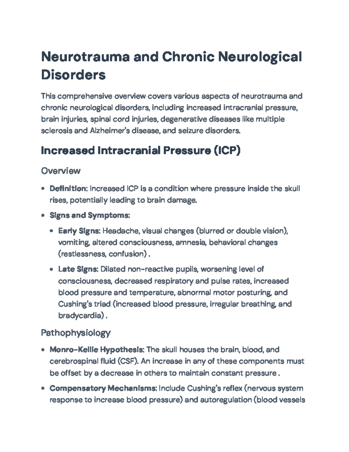 Neurotrauma & Chronic Neurological Disorders Overview (Course Code ...