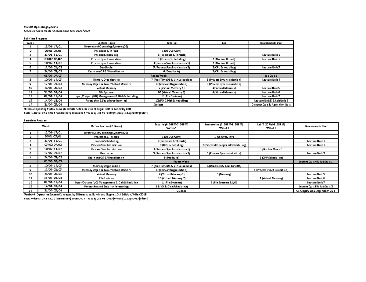 OS schedule Sem2 - SC2005 Operating Systems Schedule for Semester 2 ...