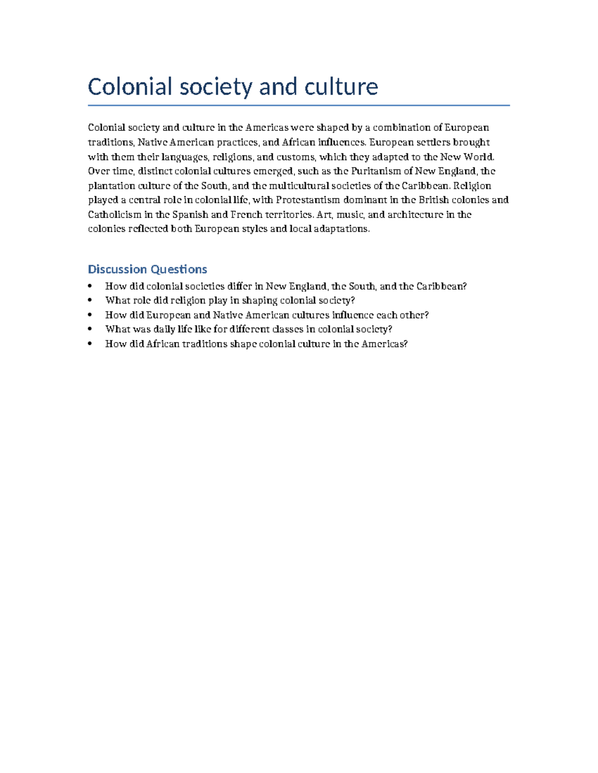 HIST 101: Colonial Society & Culture in the Americas Overview - Studocu