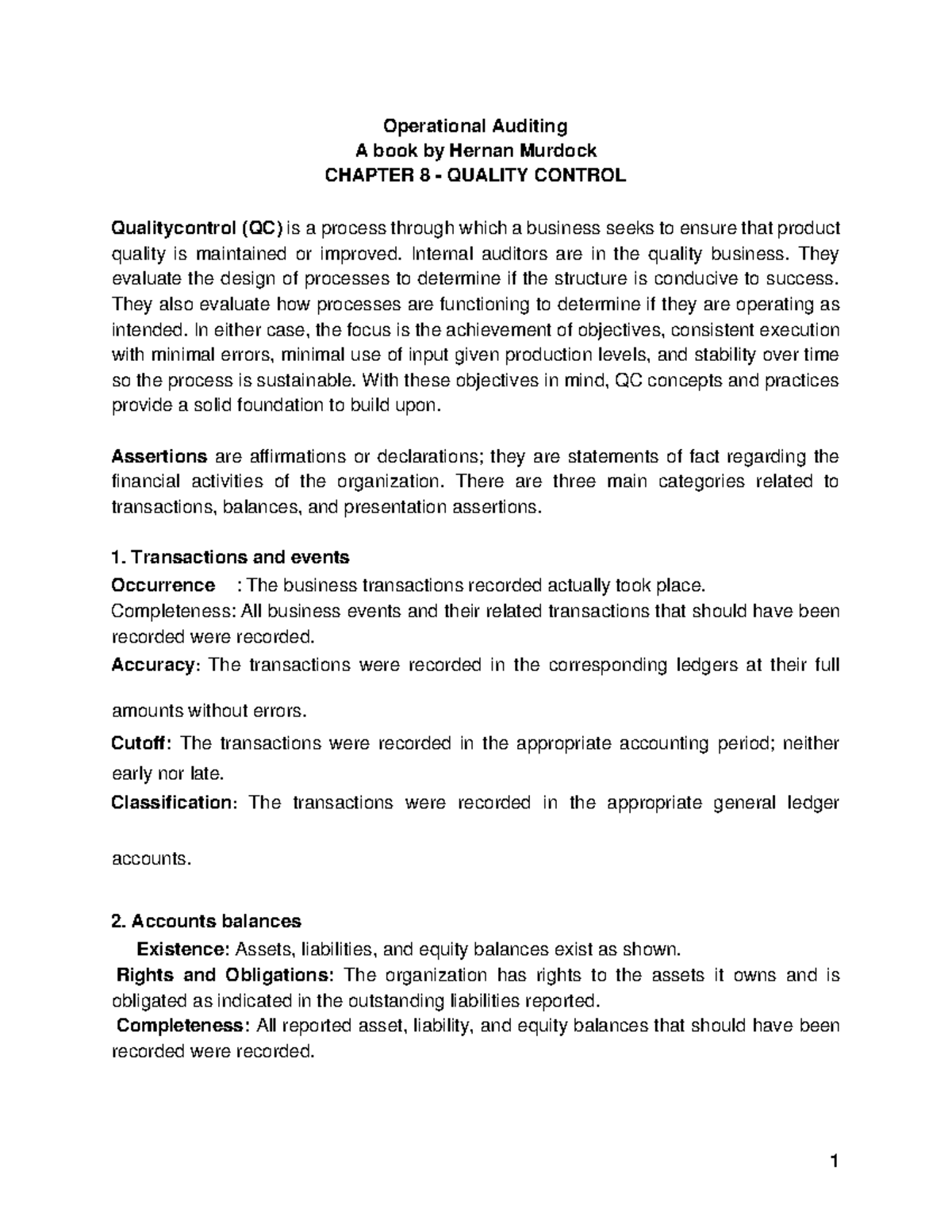 OA - Chapter 8 - Quality Control - Operational Auditing A book by ...