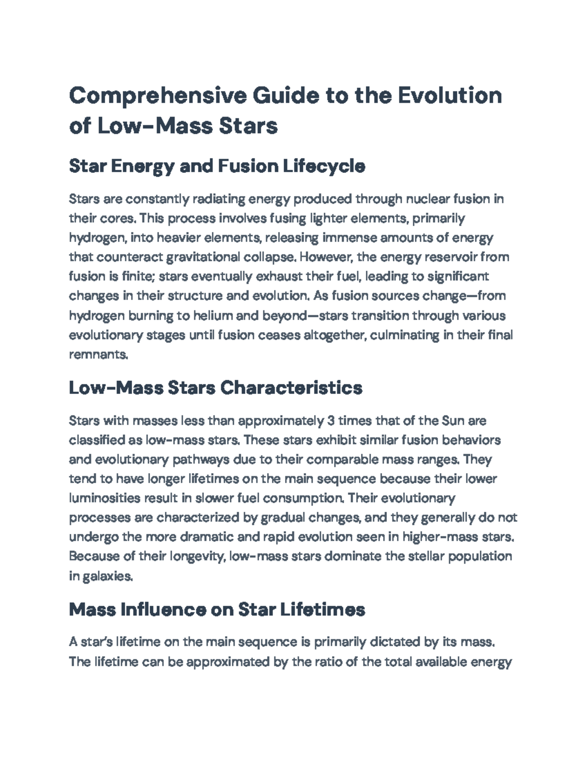 Comprehensive Overview of Low-Mass Star Evolution (ASTR 101) - Studocu