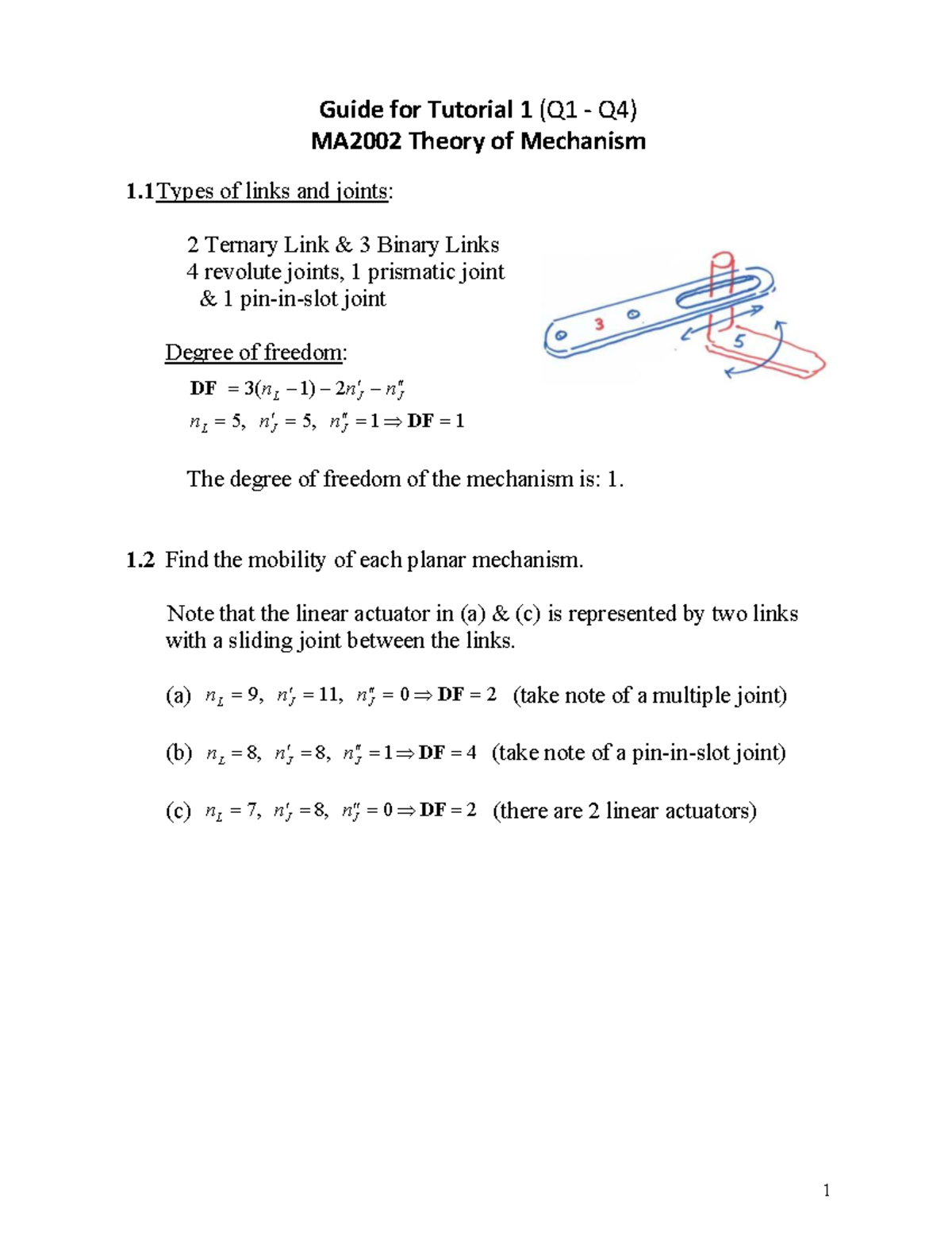 MA2002 Tutorial 1 Guide: Types of Links and Joints Analysis - Studocu