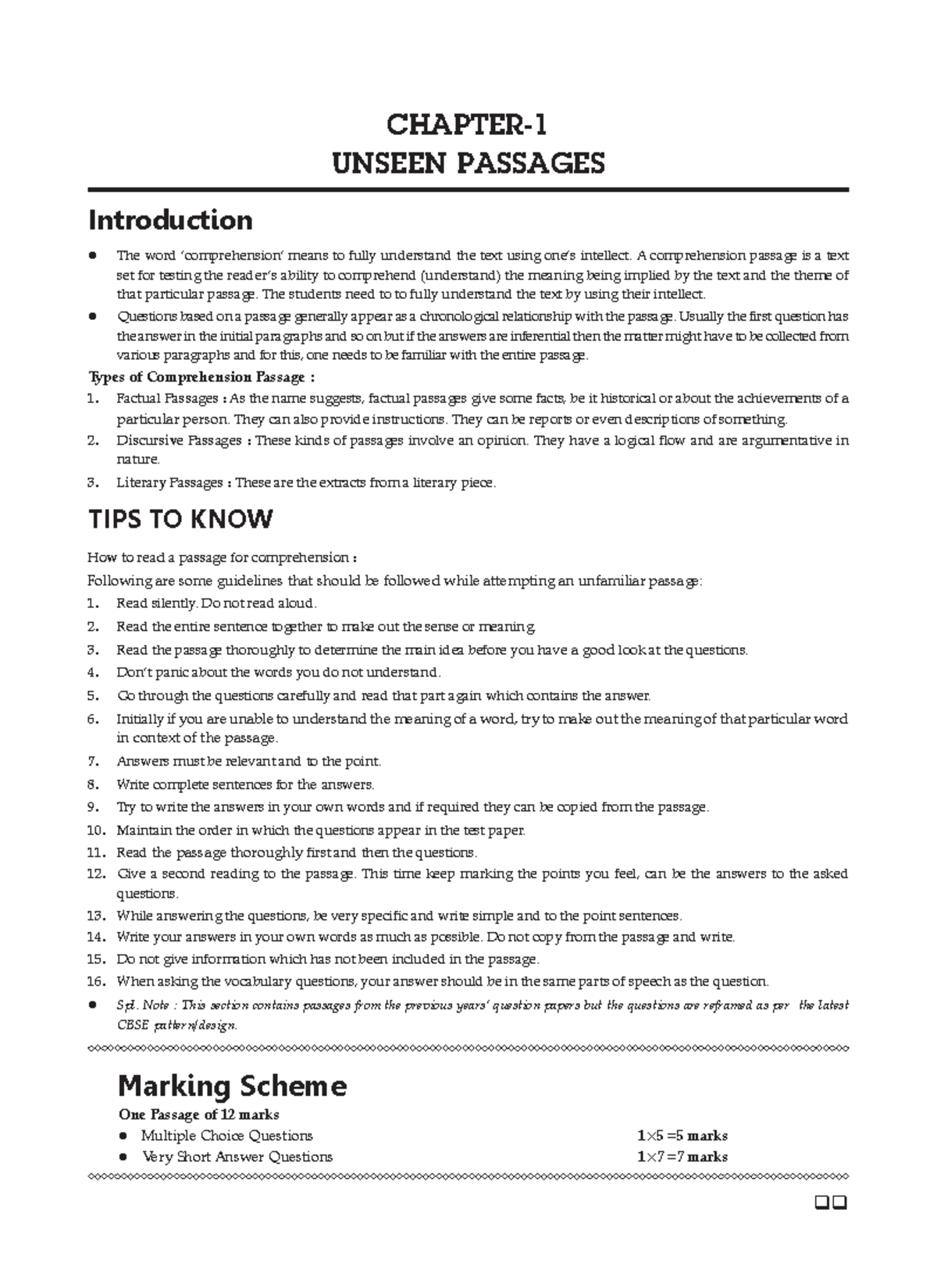 English Core, Class -12 Revision Notes - CHAPTER- unsEEn PAssAgEs ...