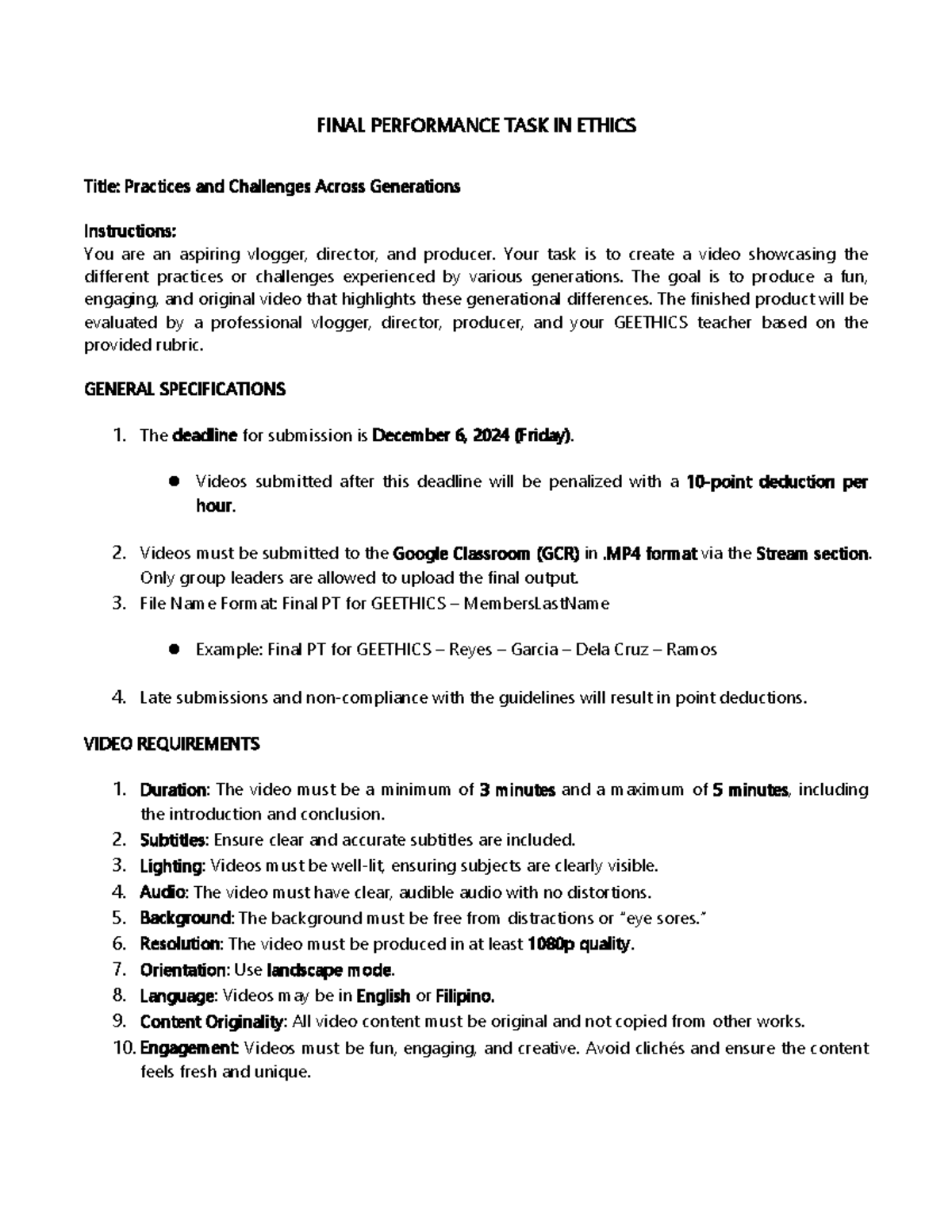 Final Performance TASK IN Ethics - FINAL PERFORMANCE TASK IN ETHICS ...