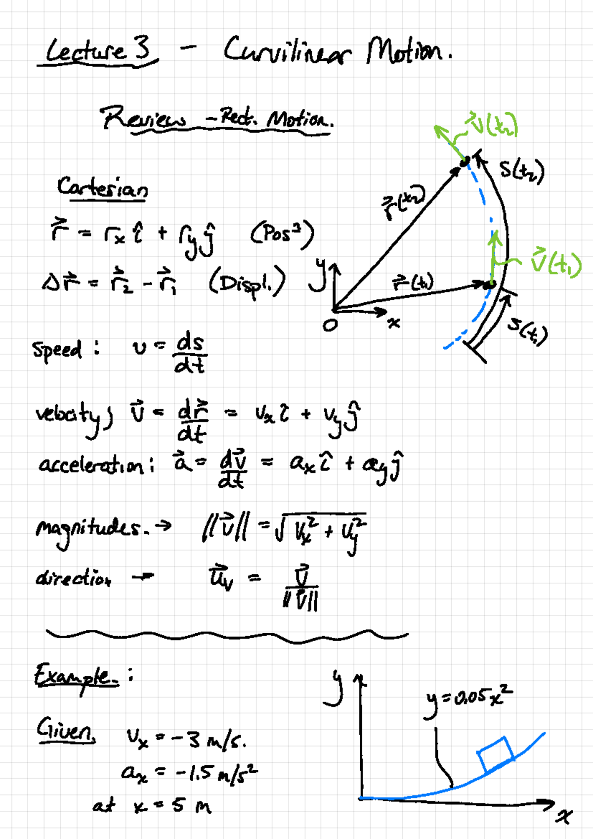 ECOR1048 - Lecture 3 Notes on Curvilinear Motion Concepts - Studocu