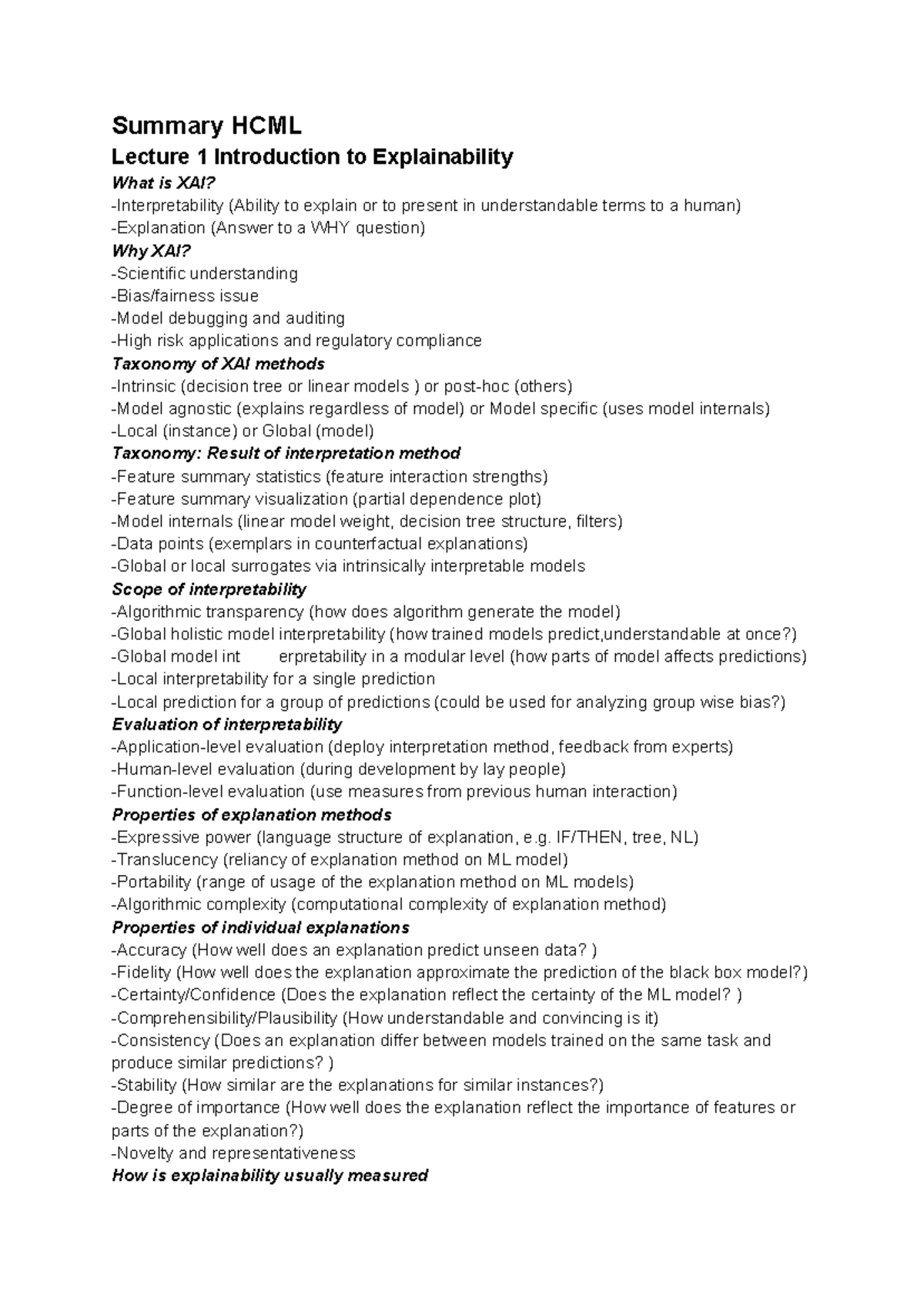 Summary of HCML: Key Concepts in Explainable AI and Fairness - Studeersnel