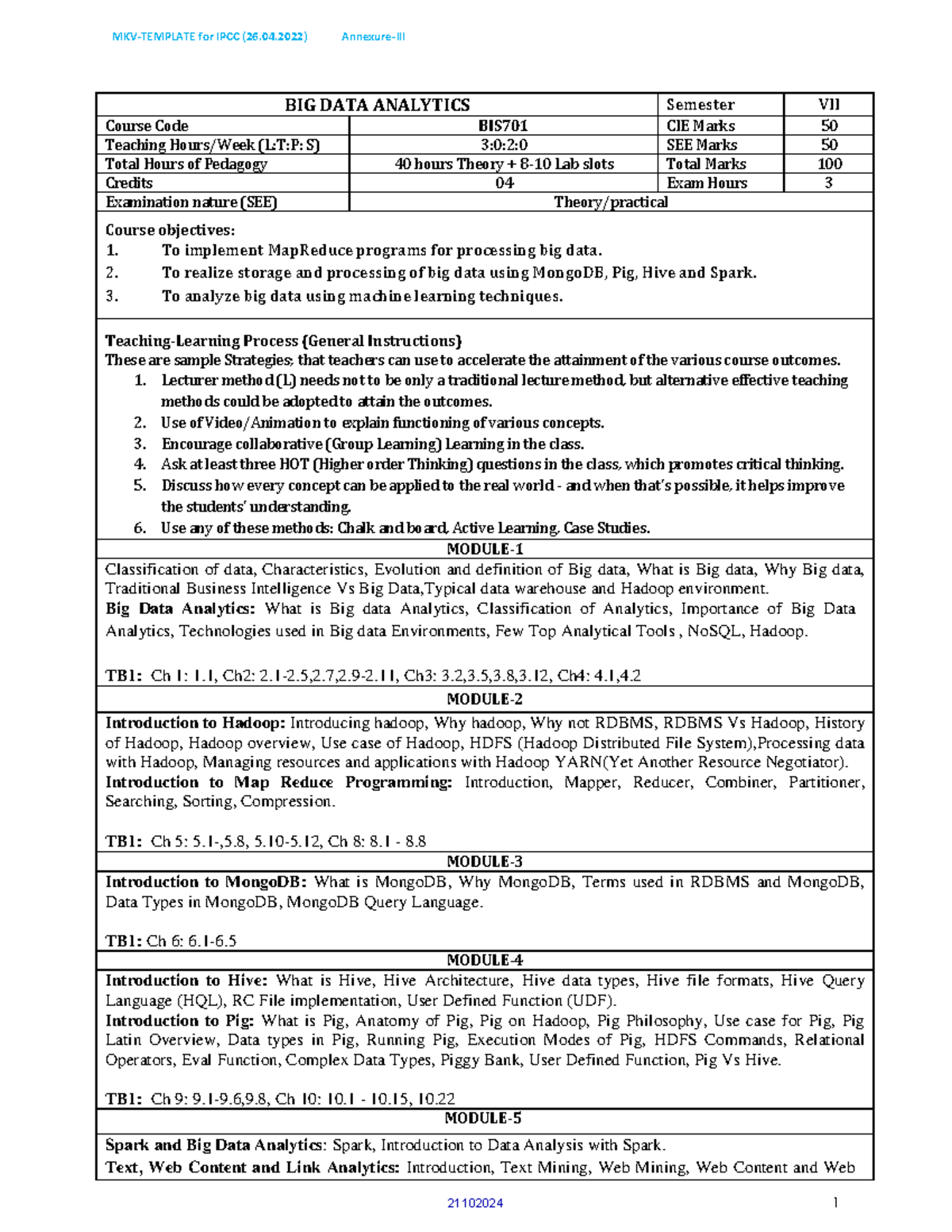 BIS701: Big Data Analytics Course Syllabus and Practical Guide - Studocu