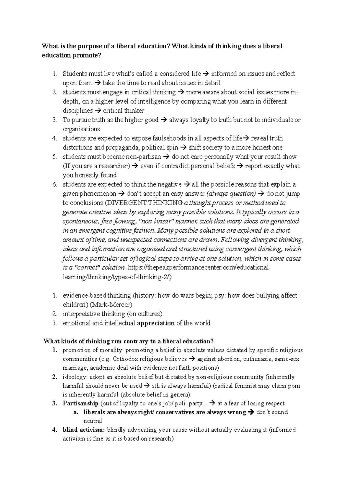 SCS1105 Lecture 1 Notes: Understanding Liberal Education and Thinking ...
