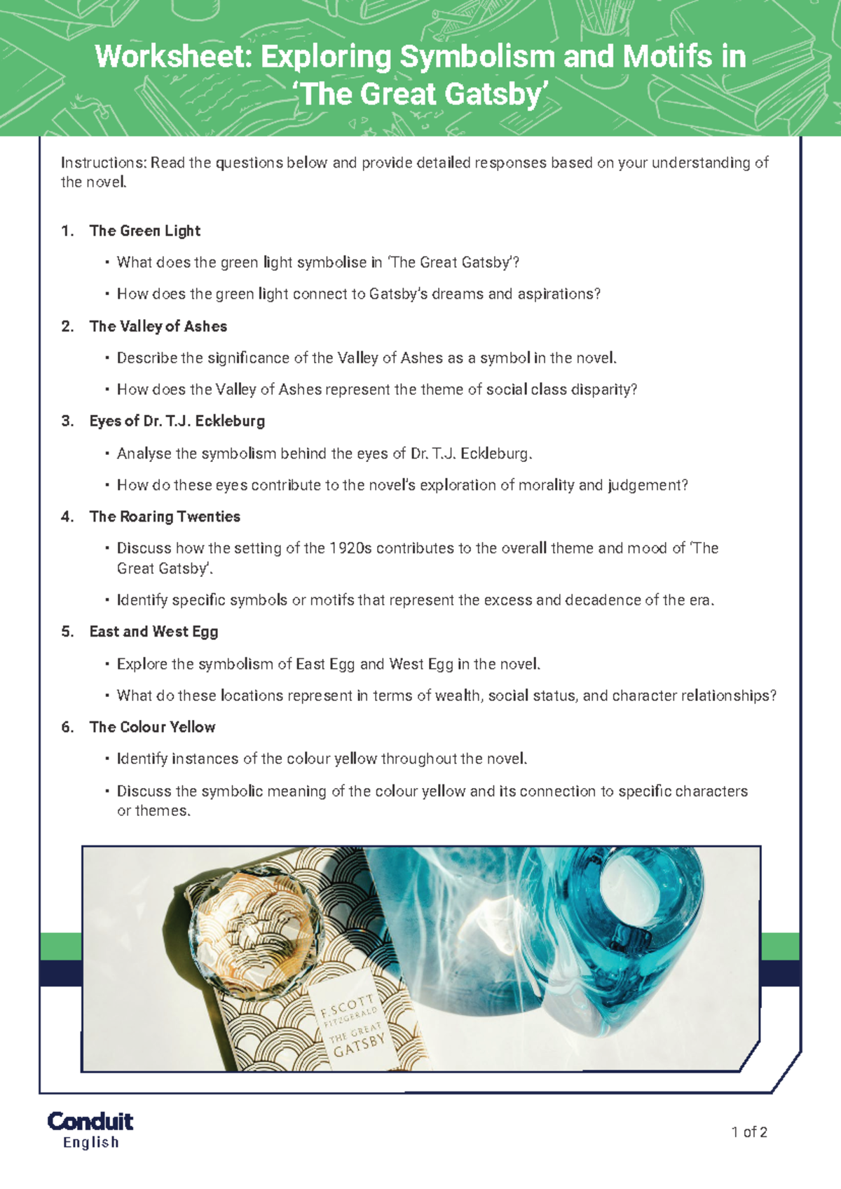 Worksheet: Analyzing Symbolism & Motifs in The Great Gatsby (ENG 1 ...