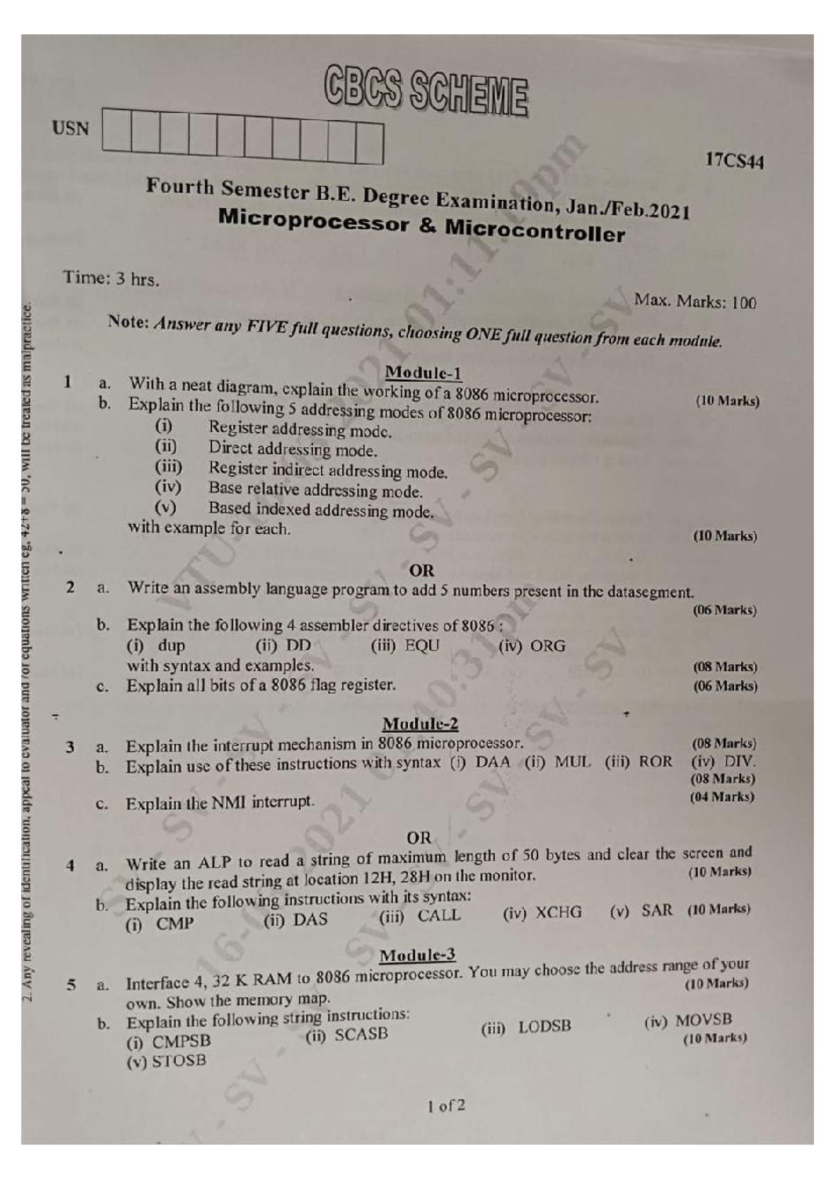 CBCS 17CS44 Fourth Sem B.E. Microprocessor Exam Q&A Guide - Studocu
