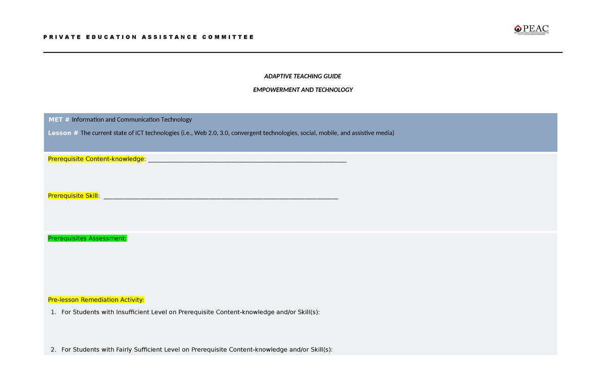 ATG 1 - Lesson Guide on Empowerment and Technology in ICT - Studocu