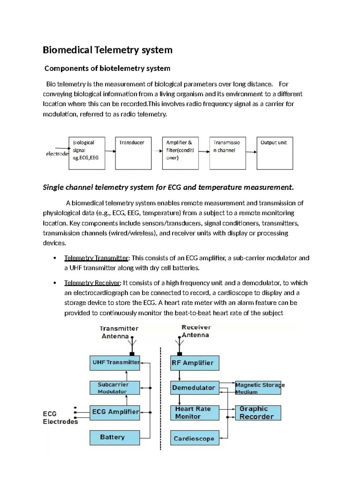 Biomedical Telemetry System: Key Components & Functionality - Studocu