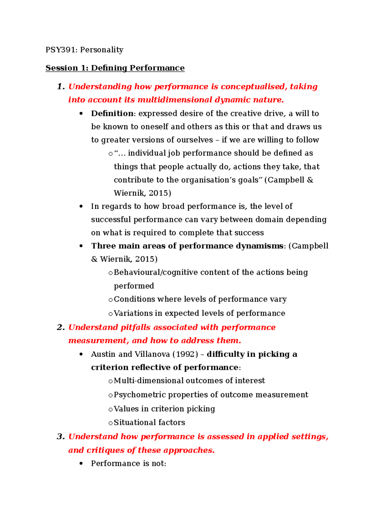 PSY391 Exam Summary - PSY391: Personality Session 1: Defining ...