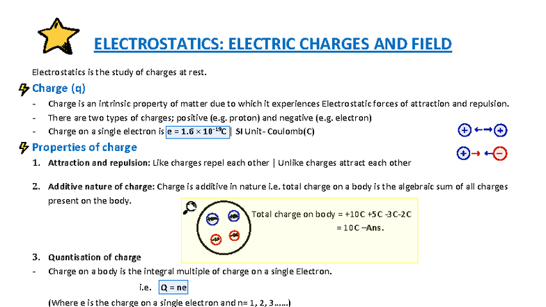 Electrostatics: Electric Charges and Fields (Course Code: 1) - Studocu