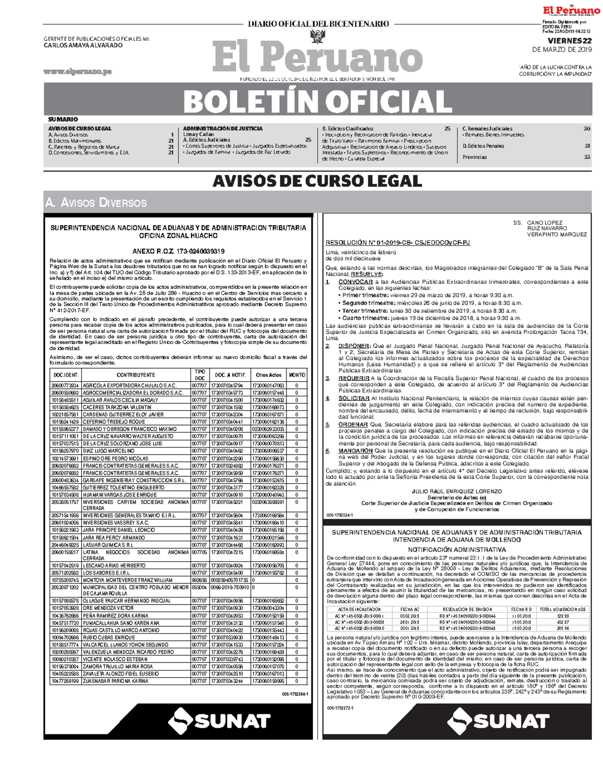 Boletín Oficial del Perú - Notificaciones y Resoluciones (BO2019 0322 ...