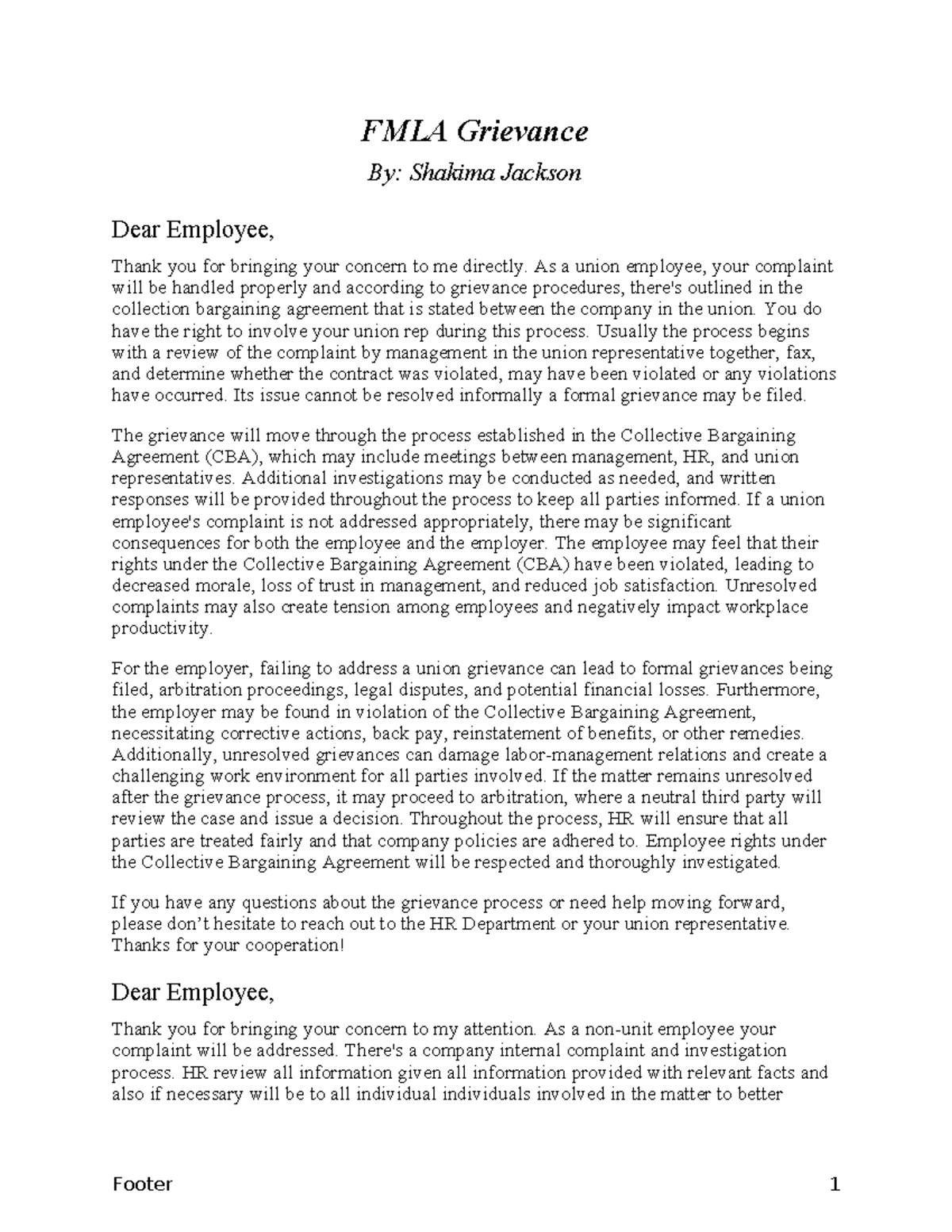 FMLA Grievance Process Overview - BUS-206 Assignment - Studocu