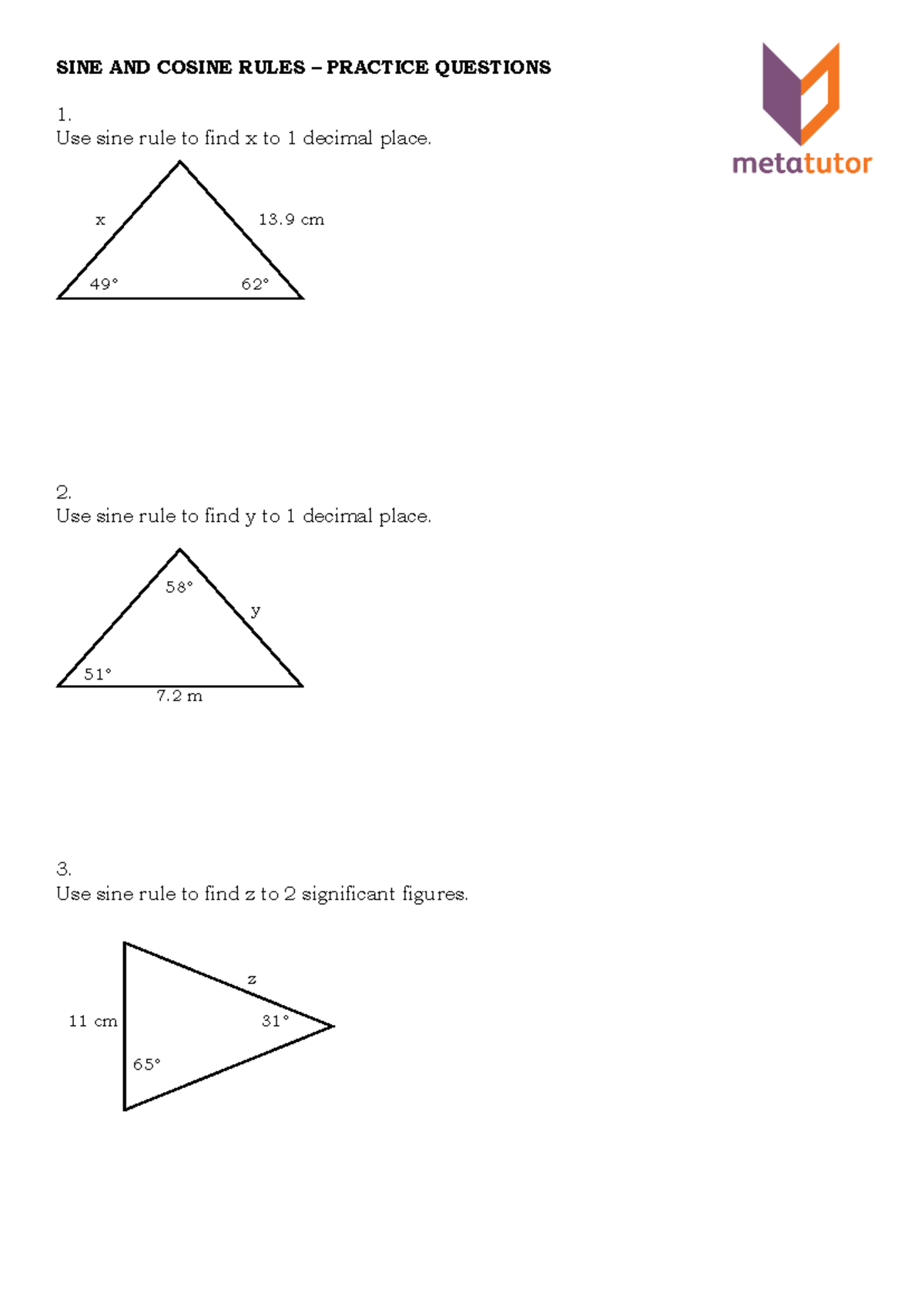 SINE & COSINE RULES – PRACTICE QUESTIONS & SOLUTIONS - Studocu