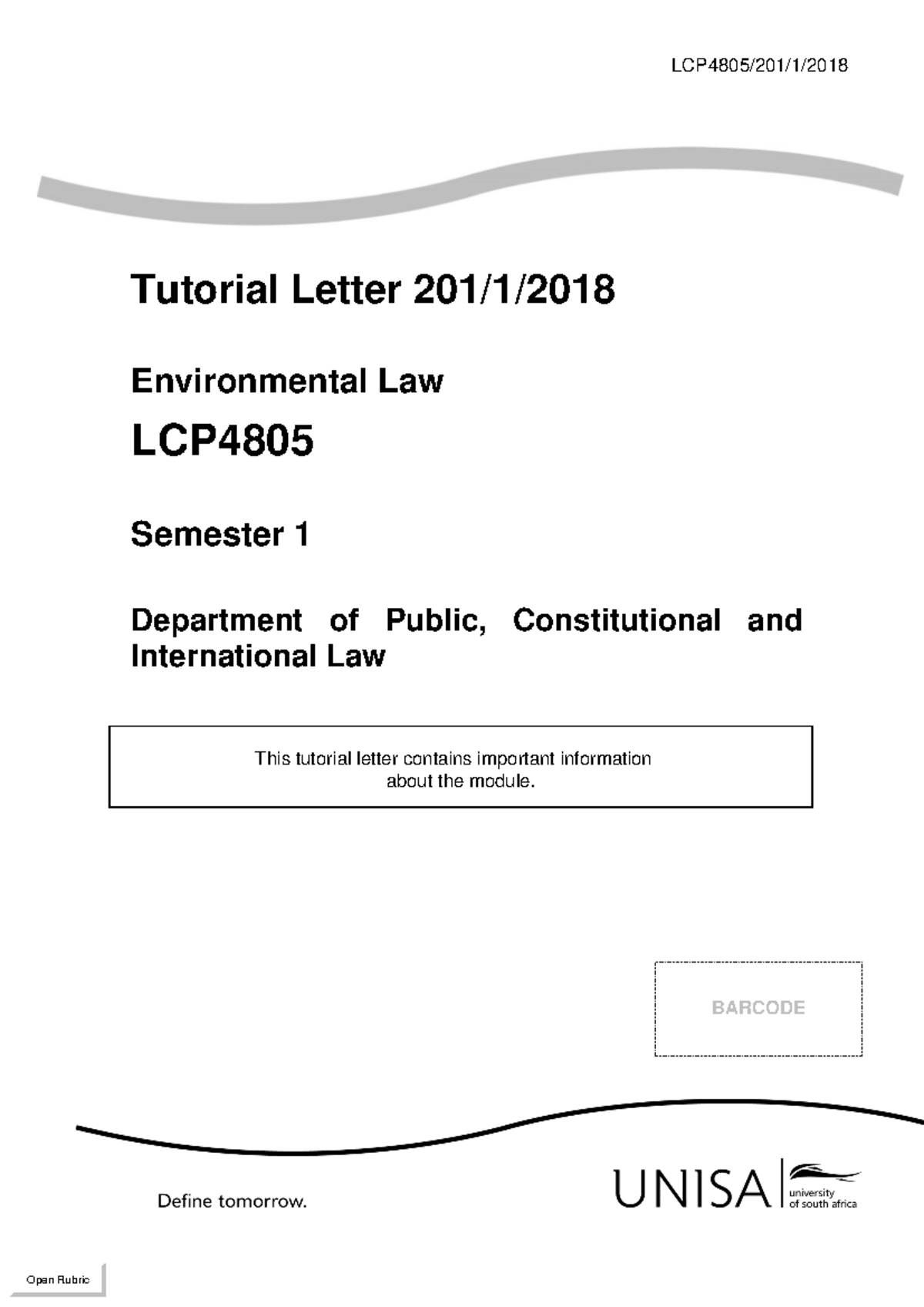 Oct Exam Memo for Environmental Law - LCP4805/201/1/ Tutorial Letter ...