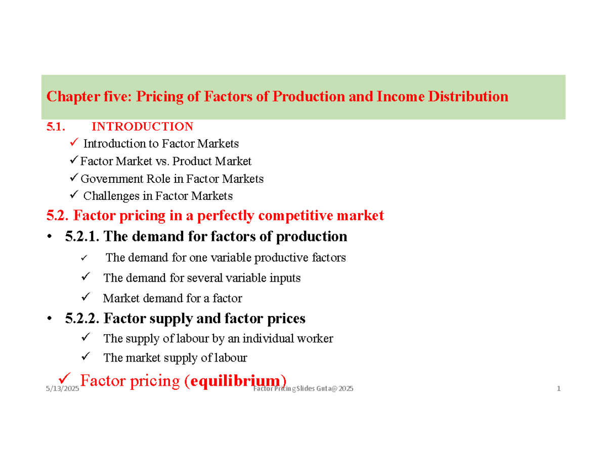 Factor Market Analysis: Pricing of Production Factors - GUTA 2025 AAU ...